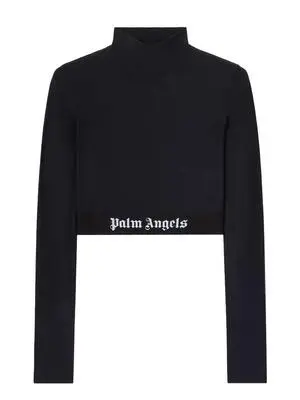 Palm Angels Logo Waistband Mockneck Top - Black