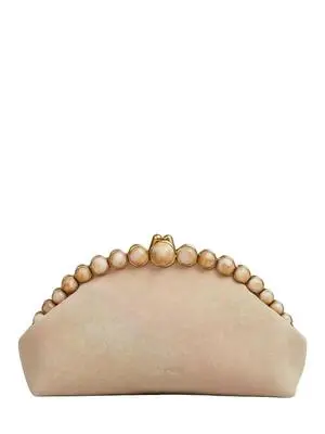 Cult Gaia Una Suede Clutch - Neutrals