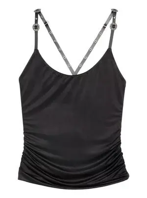 Pinko Ruched Eyelet Embellished Top - Black