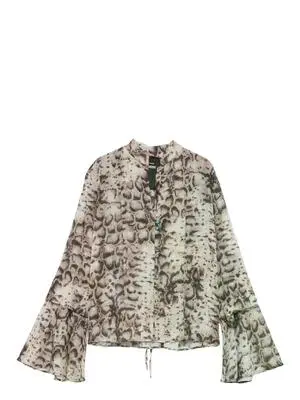Pinko Snakeskin-print Flared-sleeve Blouse - Neutrals