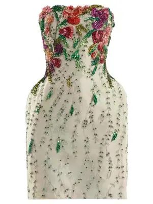 GEMY MAALOUF Embroidered Strapless Mini Dress - Neutrals
