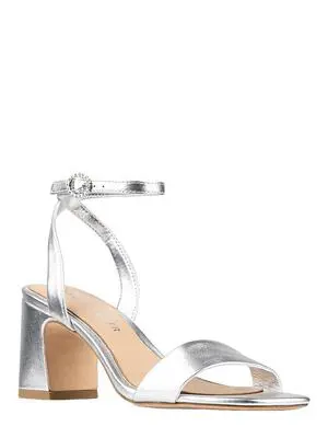 DONALD PLINER Doyenne Ankle Strap Block Heel Sandals - Silver