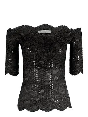 Rabanne Scalloped Short Sleeve Top - Black