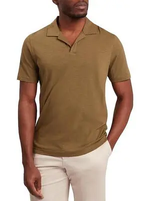 Ted Baker London Anito Short Sleeve Cotton Linen Open Neck Polo - Olive