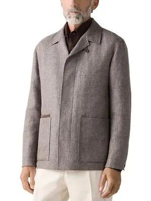Zegna Slim Fit Cashmere, Linen, And Silk Chore Jacket Dark Taupe