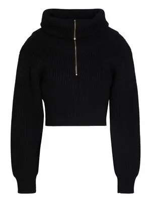 Jacquemus Risoul Cropped Ribbed Merino Wool Half-zip Sweater - Black