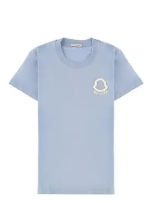 Moncler T-shirt With Embroidered Logo - Azure