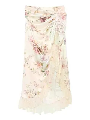 Camilla Lace Trim Floral Print Skirt - Neutrals