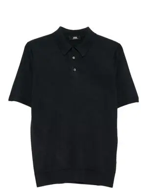 Alpha Studio Buttoned Knit Polo Shirt - Blue
