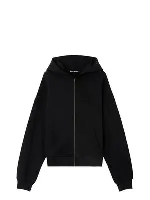 Palm Angels Curved Logo Zip Hoodie - Black