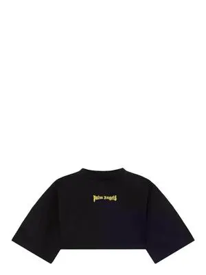 Palm Angels Logo-Print Cropped T-Shirt Black