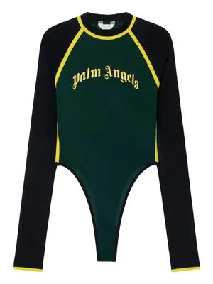 Palm Angels Curved Logo Long Sleeve Bodysuit - Black
