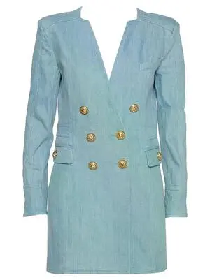 Balmain Double-breasted Denim Dress - Blue