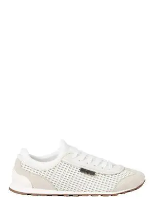 Brunello Cucinelli Deerskin Net And Suede Runners - Neutrals