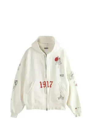 Balenciaga Graphic-print Zip-up Hoodie - Neutrals