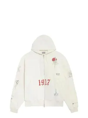 Balenciaga Graphic-Print Zip-Up Hoodie Neutrals