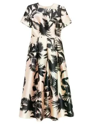 LUNATICA MILANO Palm Leaf-print Midi Dress - Neutrals