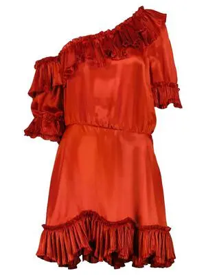 Saint Laurent Asymmetric Silk Dress - Red