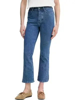 HOSS INTROPIA Bruna Floral-embroidery Split-hem Jeans - Blue