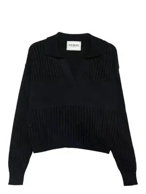 Iceberg Polo-collar Open Knit Sweater - Blue