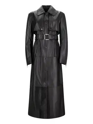 Max Mara Leather Belted Trench Coat - Black