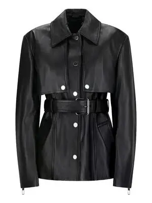 Max Mara Leather Belted Jacket - Black
