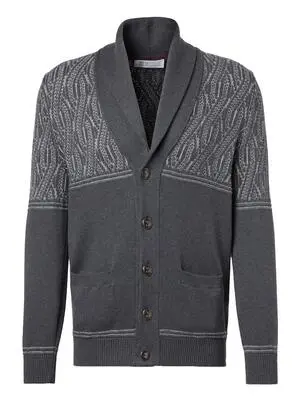 Brunello Cucinelli Brunello Cucinelli Jacquard Cotton Shawl Neck Cardigan Grey