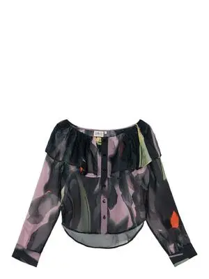 UNTITLED IN MOTION Perennia Ruffle Collar Organza Button-down Top - Shadow Iris