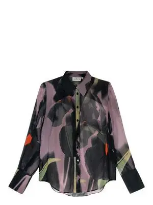 UNTITLED IN MOTION Kali Sheer Organza Long Sleeve Button-down - Shadow Iris
