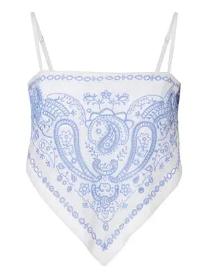 SELF-PORTRAIT Embroidered Linen And Cotton Top - Blue