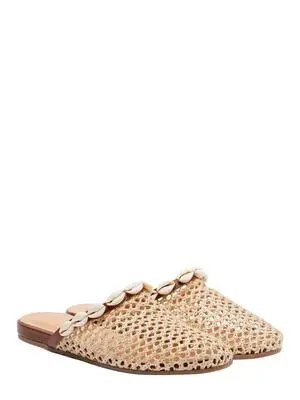 ANCIENT GREEK SANDALS Slipper Embellished Raffia Mules - Beige