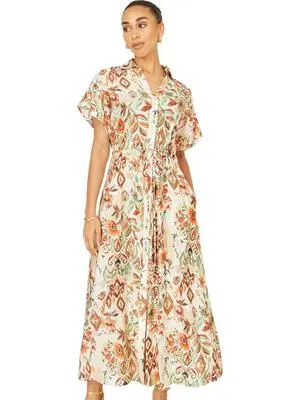 YUMI Relaxed Boho Print Maxi Shirt Dress - Ivory