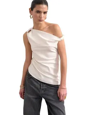 Topshop Twist Asymmetric One-shoulder Top - Ecru