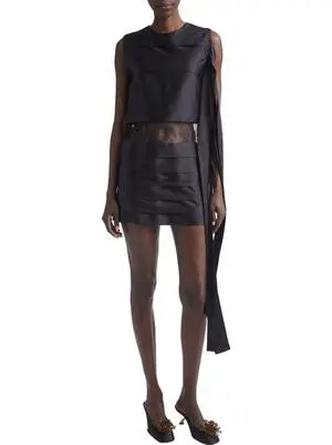 FERRAGAMO Lace Trim Silk Mini Dress Nero