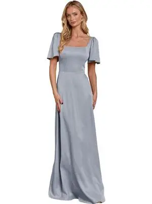 MAIDS TO MEASURE Clemmie Satin Bridesmaid Dress - Duck Egg