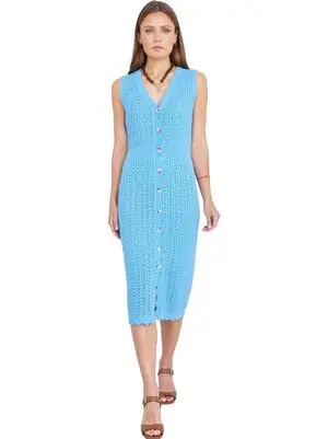 YUMI Cotton Scallop Crochet Knitted Dress - Blue