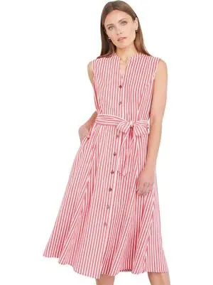 YUMI Stripe Midi Shirt Dress - Red