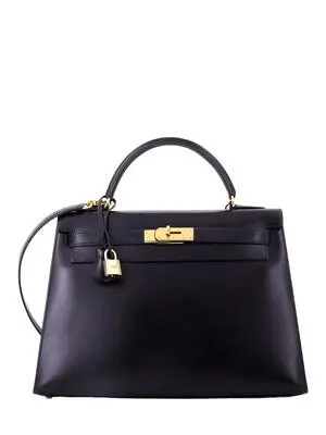 HERMÈS Kelly Handbag Black Box Calf Leather 32