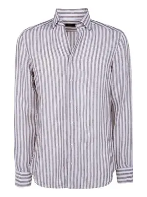 BARBA NAPOLI Classic Linen Stripes Shirt - Brown