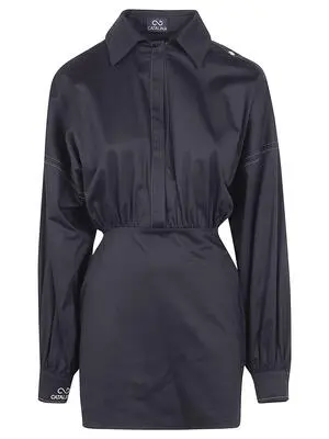 CATALINA Cotton Mini Shirtdress With Ribbon Detail - Black