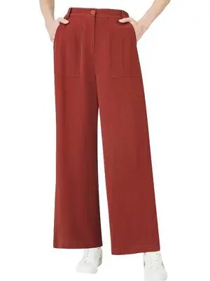 YUMI Linen Mix Mid-rise Trousers - Brown
