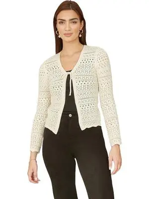 YUMI Crochet Tie Front Cardigan - Ivory