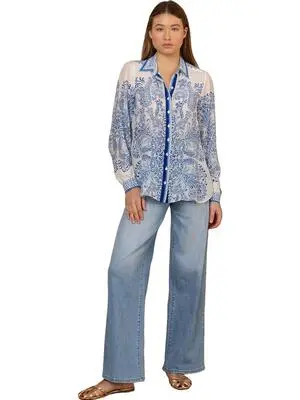 Hale Bob Quill Silk Top - Blue
