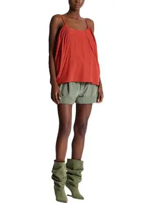 Balmain Draped Silk Crepe Top - Red