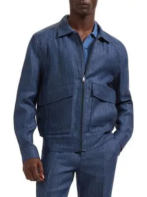 Bugatchi Linen Bomber Jacket - Navy