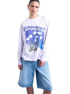 Topshop Graphic Long Sleeve T-shirt - Lilac