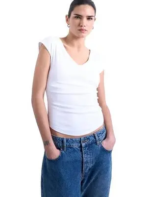 Topshop Ribbed V-neck T-shirt - White