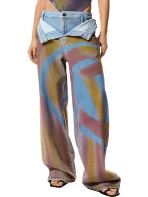Desigual Fold-over Wide Leg Jeans - Medium Beige