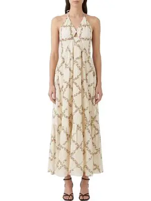 TWINSET Floral Print Halterneck Midi Dress - Multicolor