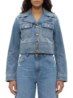 Michael Kors Cropped Denim Jacket With Peak Lapel - Multicolor